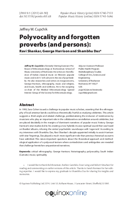 (PDF) Polyvocality and Forgotten Proverbs (and Persons): Ravi Shankar ...