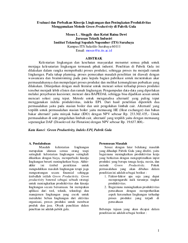 (PDF) Evaluasi dan Perbaikan Kinerja Lingkungan dan Peningkatan Produktivitas Menggunakan Metode ...