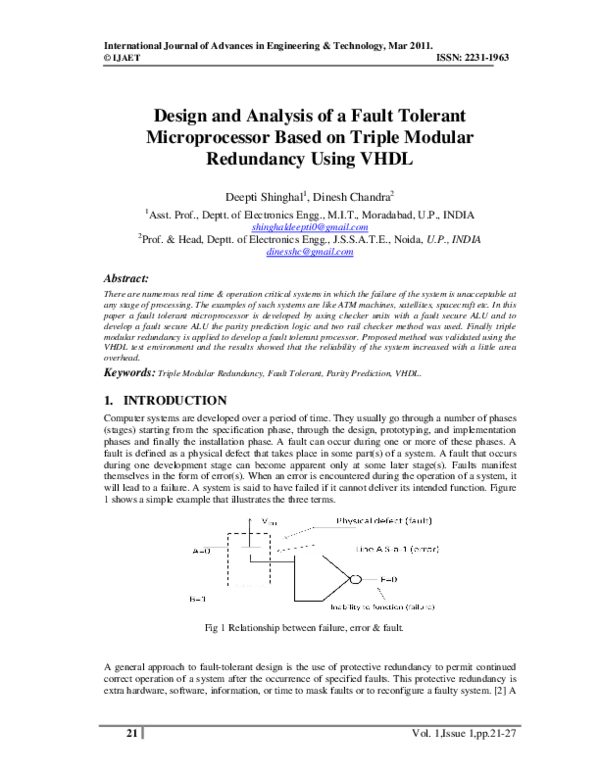 Pdf Design And Analysis Of A Fault Tolerant Microprocessor Based On Triple Modular Redundancy 5641