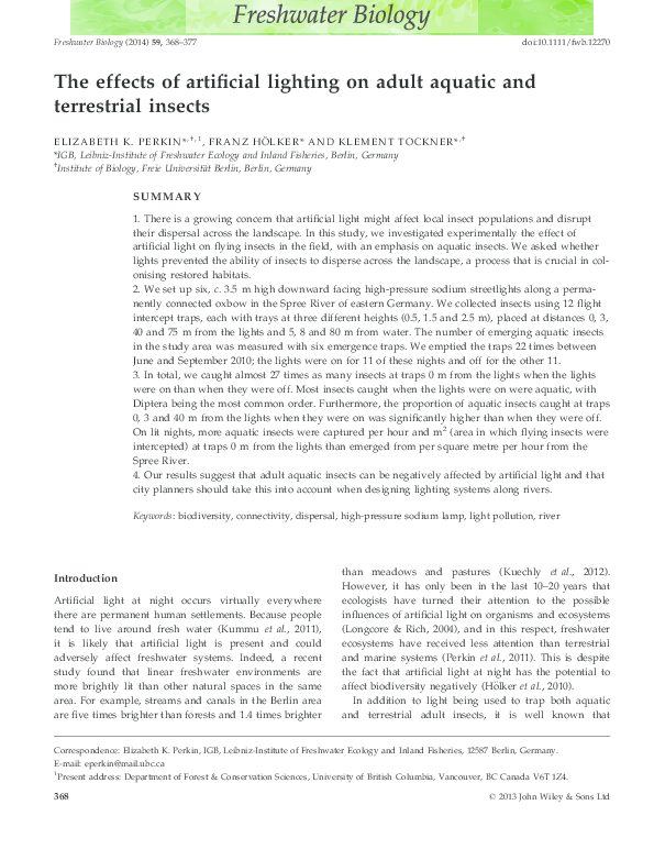 (PDF) The effects of artificial lighting on adult aquatic and ...