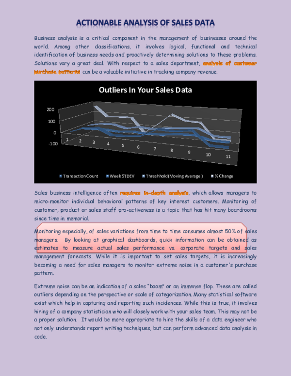 (PDF) Actionable Analysis Of Sales Data Using SQL Analytics Functions
