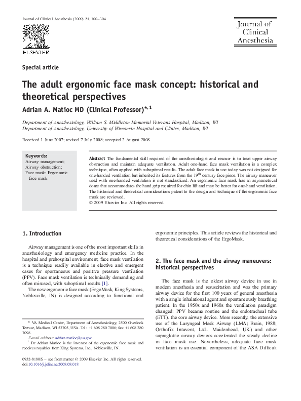 (PDF) The adult ergonomic face mask concept: historical and theoretical ...
