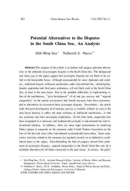 (PDF) Potential Alternatives to the Disputes in the South China Sea: An ...