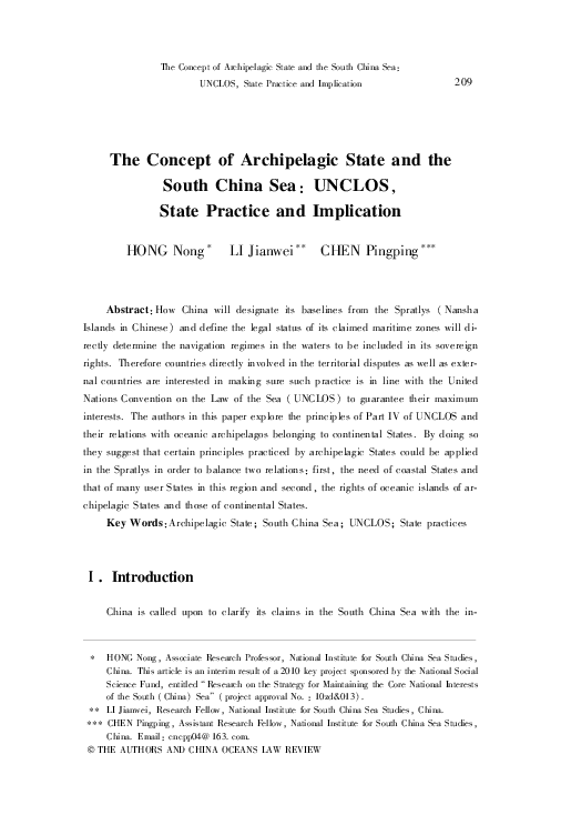 (PDF) The Concept of Archipelagic State and the South China Sea: UNCLOS ...