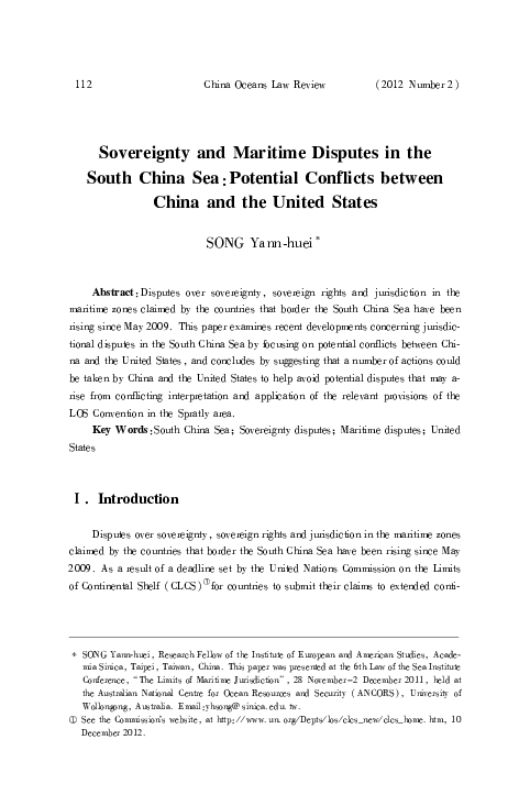 (PDF) Sovereignty and Maritime Disputes in the South China Sea ...