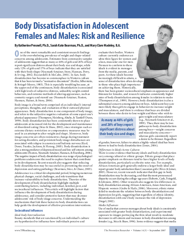 (PDF) Body Dissatisfaction in Adolescent Females and Males: Risk and ...