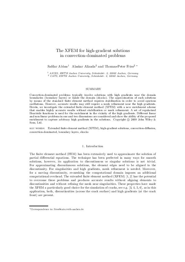 Pdf The Xfem For High Gradient Solutions In Convection Dominated Problems