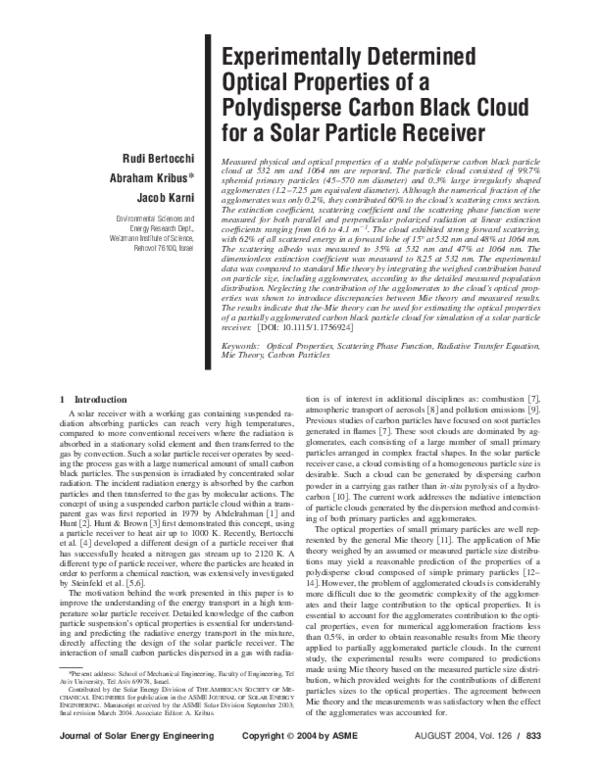(PDF) Experimentally Determined Optical Properties of a Polydisperse Carbon Black Cloud for a ...