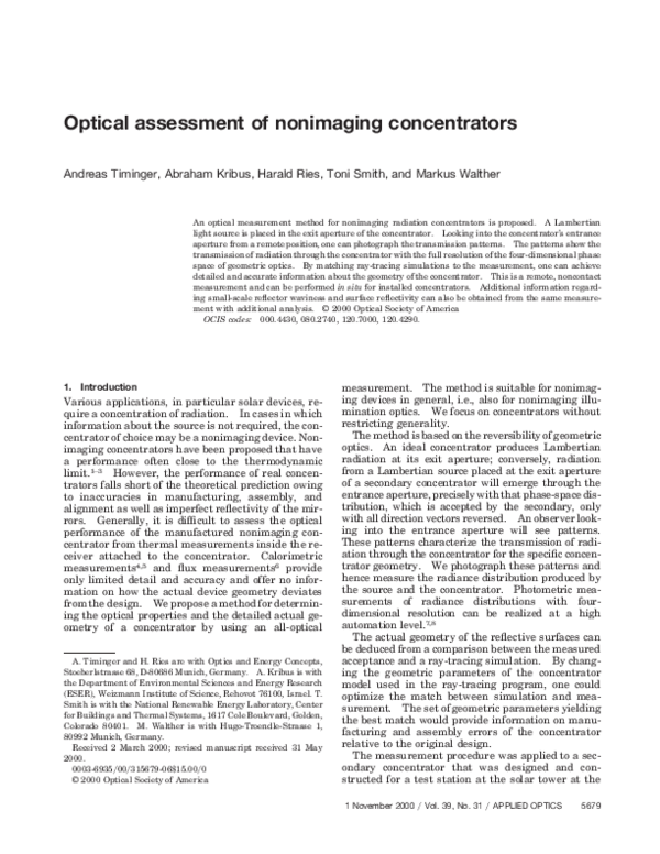 (PDF) Optical assessment of nonimaging concentrators