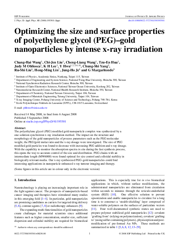 (PDF) Optimizing the size and surface properties of polyethylene glycol ...
