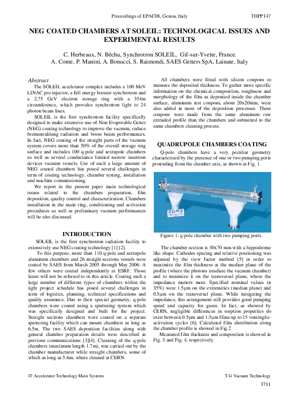 (PDF) NEG COATED CHAMBERS AT SOLEIL: TECHNOLOGICAL ISSUES AND ...