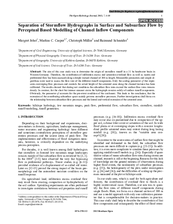 (PDF) Separation of Stormflow Hydrographs in Surface and Subsurface Flow by Perceptual Based ...