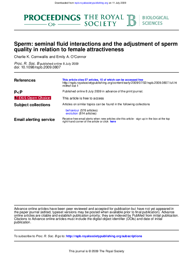 (PDF) Sperm: seminal fluid interactions and the adjustment of sperm ...