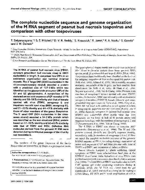 (PDF) The Complete Nucleotide Sequence and Genome Organization of the M RNA Segment of Peanut ...
