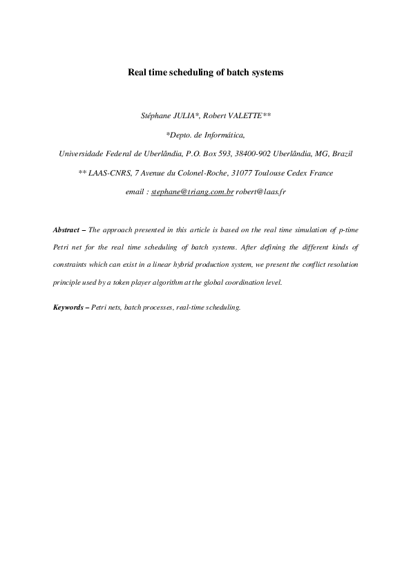 (PDF) Real time scheduling of batch systems