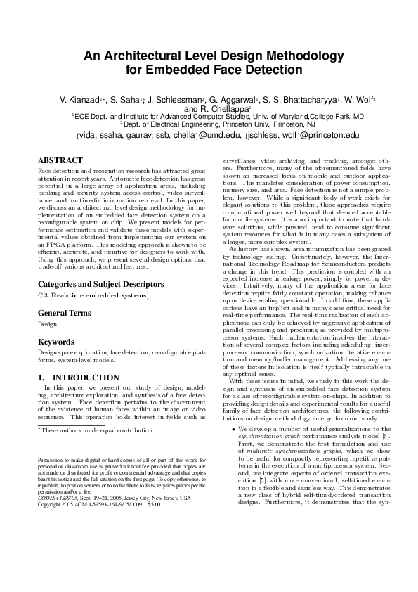 (PDF) An architectural level design methodology for embedded face detection
