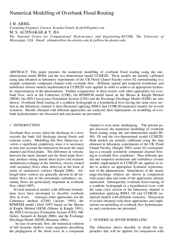 (PDF) Numerical modelling of overbank flood routing