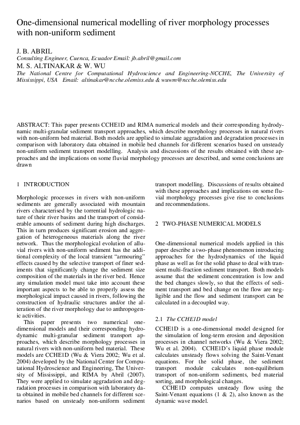 (PDF) One-dimensional numerical modelling of river morphology processes ...