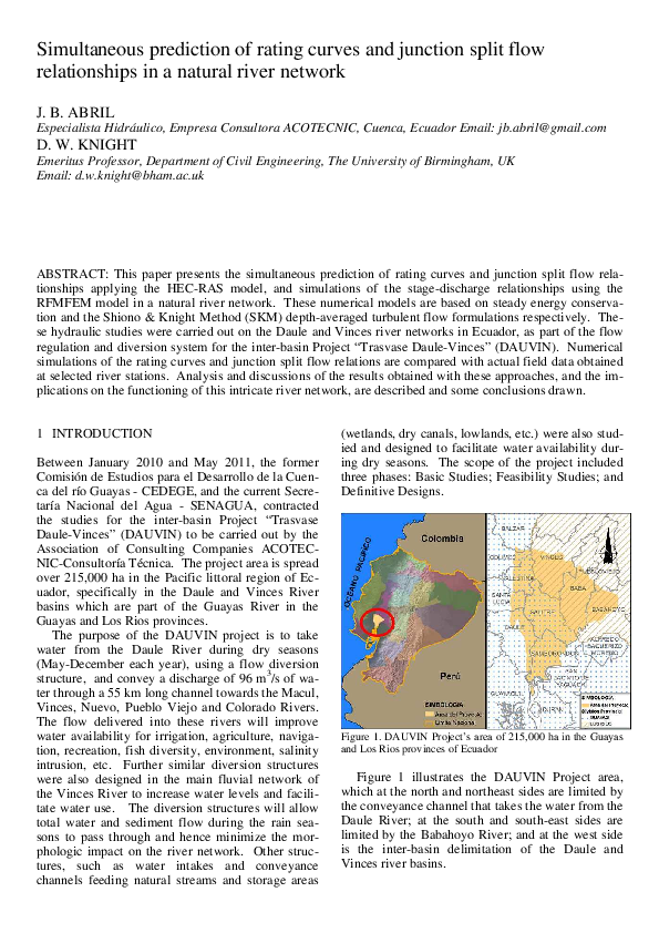 (PDF) Simultaneous prediction of rating curves and junction split flow ...