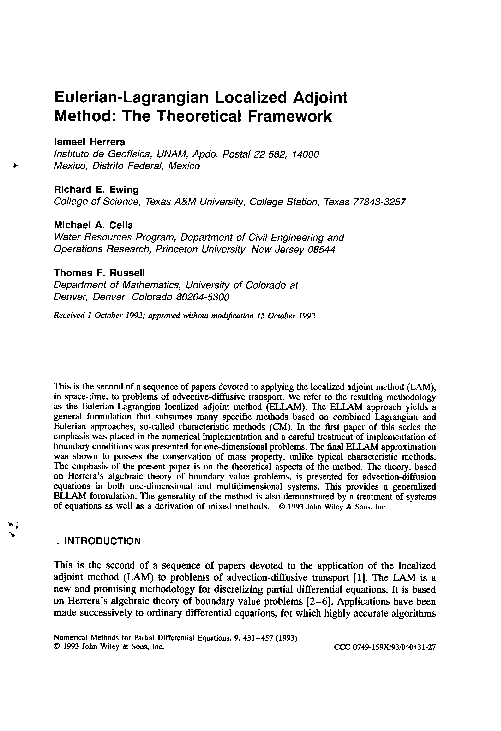 Pdf Eulerian Lagrangian Localized Adjoint Method The Theoretical Framework