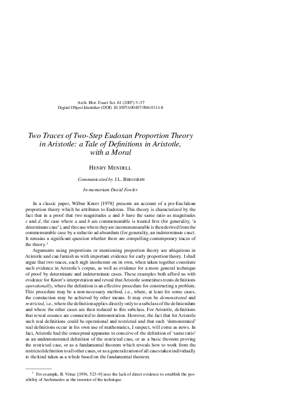 (PDF) Two Traces of Two-Step Eudoxan Proportion Theory in Aristotle: a ...