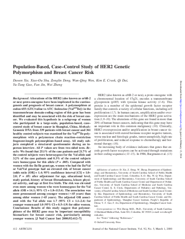 (PDF) Population-Based, Case-Control Study of HER2 Genetic Polymorphism ...