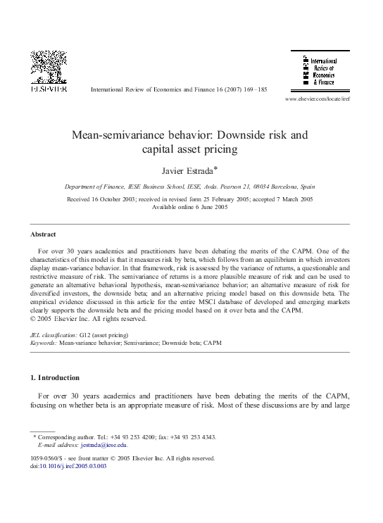 (PDF) Mean-semivariance behavior: Downside risk and capital asset pricing