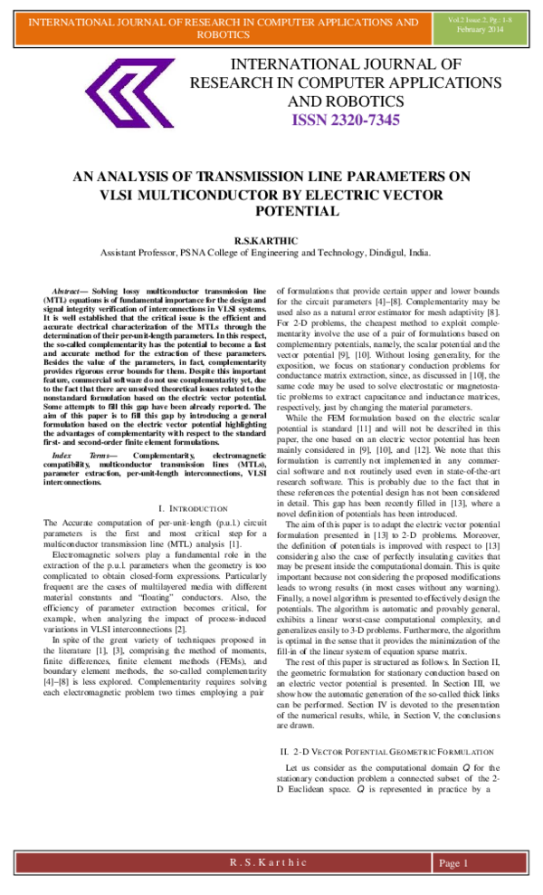 An Analysis Of Transmission Line Parameters On Vlsi Multiconductor By Electric Vector Potential