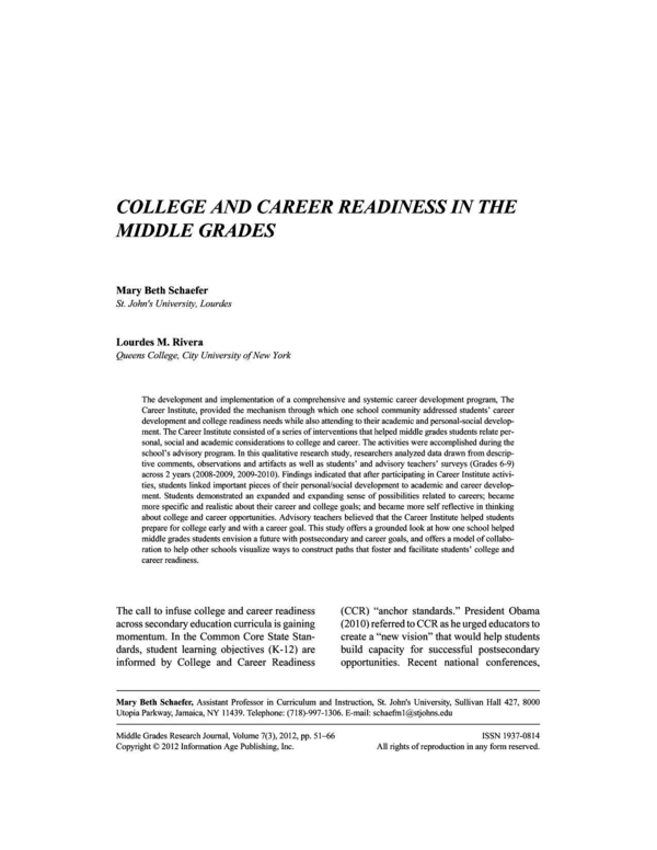 (PDF) College and Career Readiness in the Middle Grades