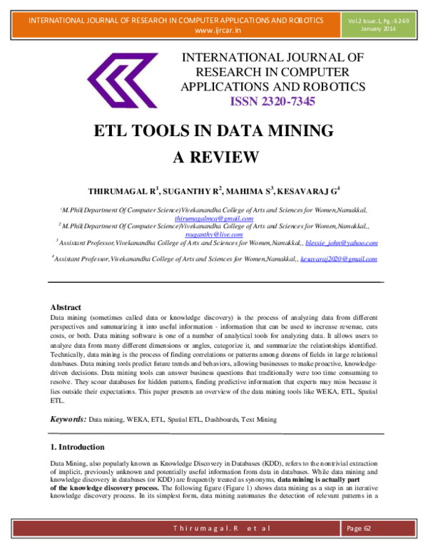 ETL TOOLS IN DATA MINING A REVIEW