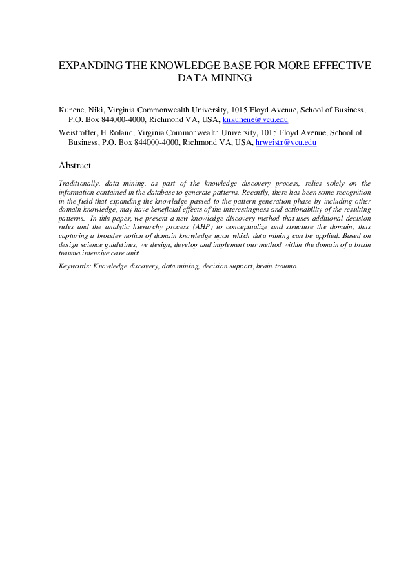 (PDF) Expanding the Knowledge Base for more Effective Data Mining