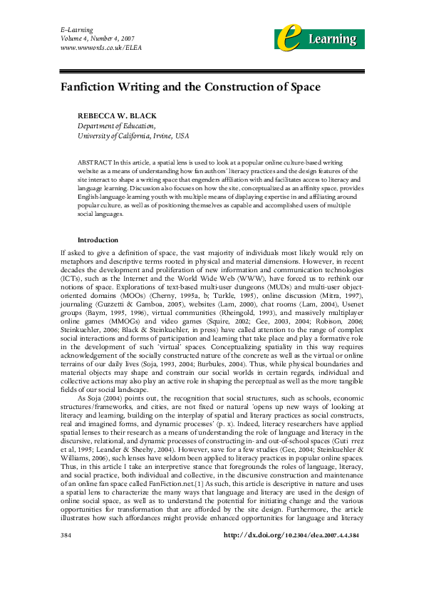 (PDF) Fanfiction Writing and the Construction of Space