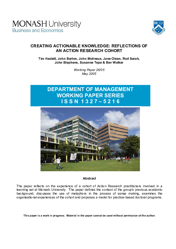(PDF) CREATING ACTIONABLE KNOWLEDGE: REFLECTIONS OF AN ACTION RESEARCH ...