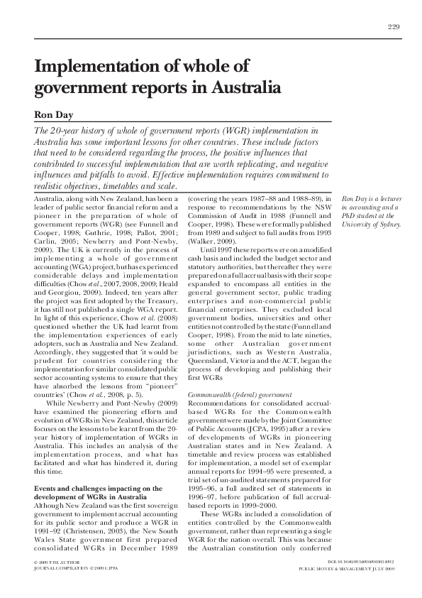 (PDF) Implementation of whole of government reports in Australia