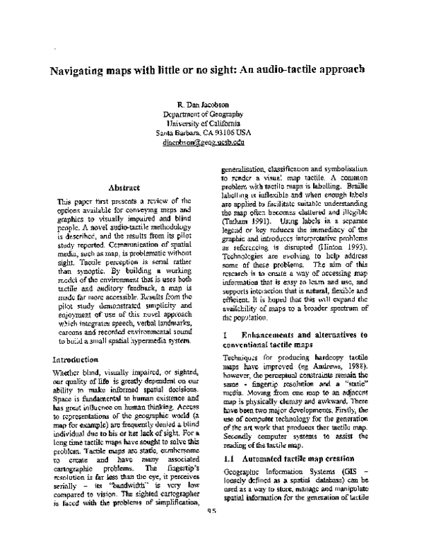 (PDF) Navigating maps with little or no sight: An audio-tactile approach