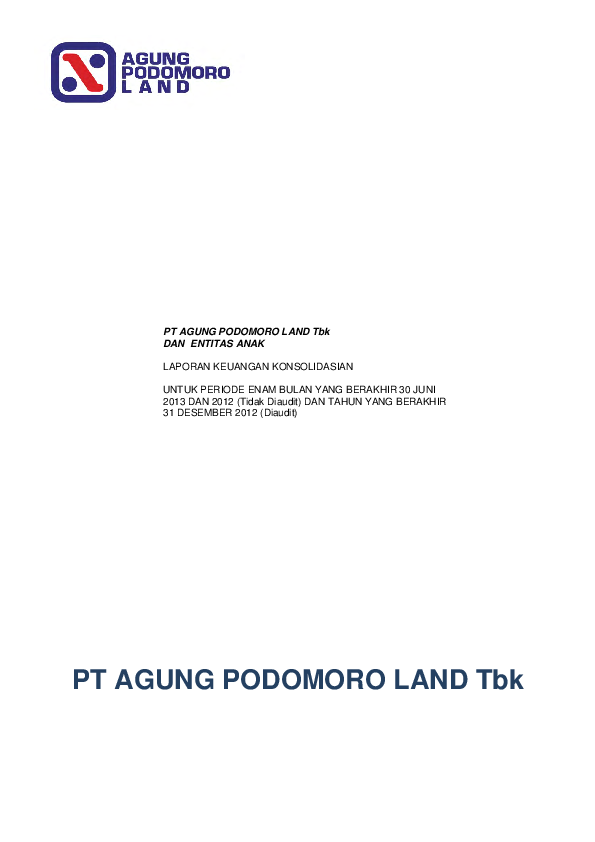 (PDF) PT AGUNG PODOMORO LAND Tbk DAN ENTITAS ANAK PT AGUNG PODOMORO LAND Tbk