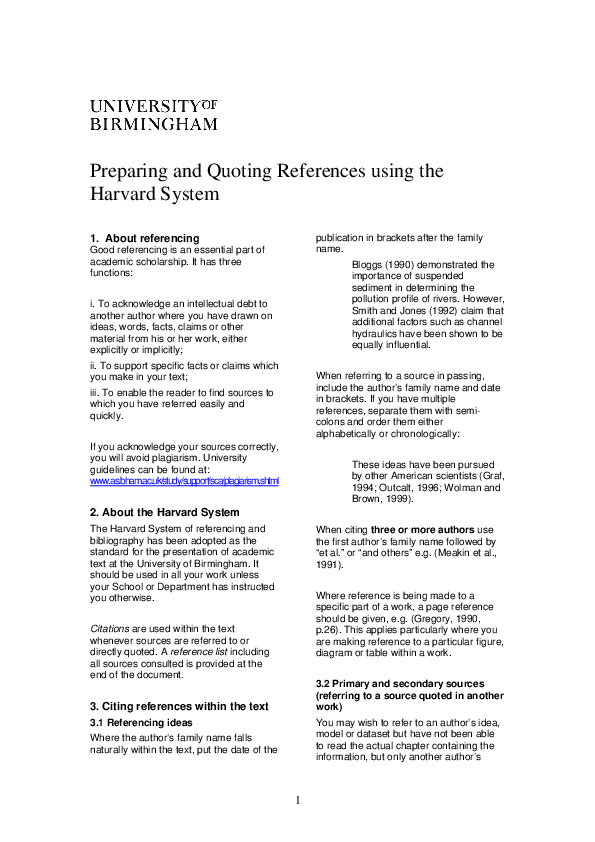 (PDF) Preparing and Quoting References using the Harvard System