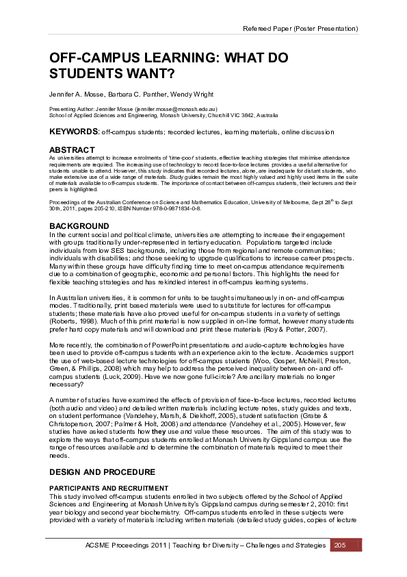 (PDF) Off-campus learning: What do students want?