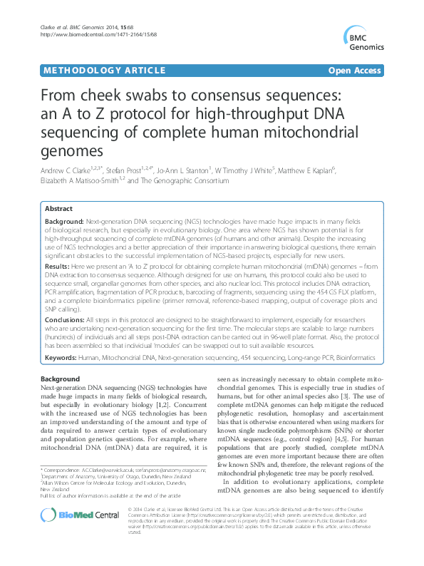 (PDF) From cheek swabs to consensus sequences: an A to Z protocol for ...