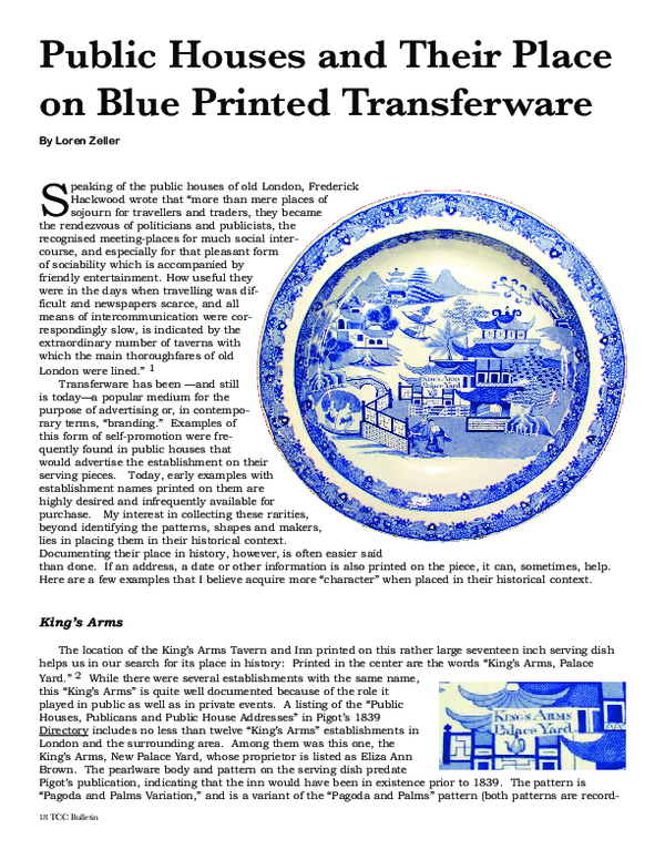 (PDF) Public Houses and Their Place on Blue Printed Transferware