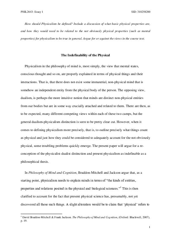 (PDF) The Indefinability of the Physical