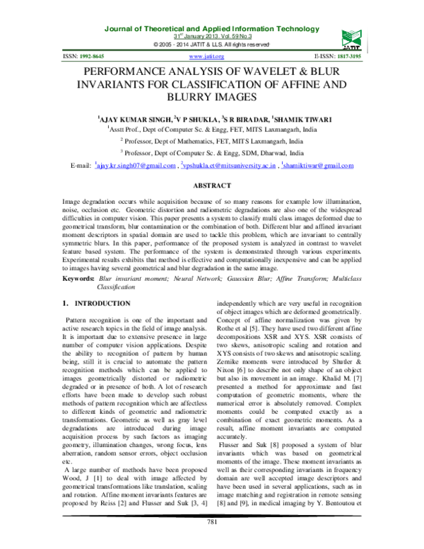 (PDF) Performance Analysis of Wavelet & Blur Invariants for Classification of Affine and Blurry ...