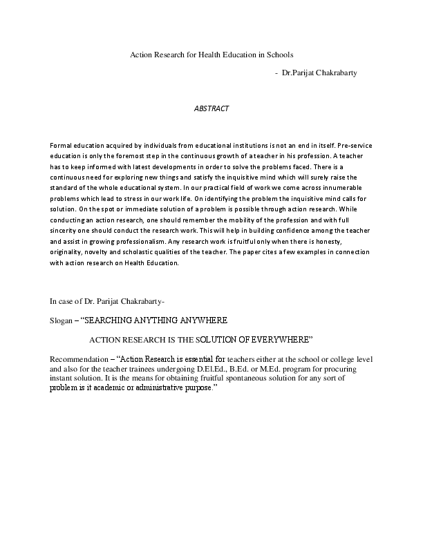 (DOC) ACTION RESEARCH FOR HEALTH EDUCATION IN SCHOOLS