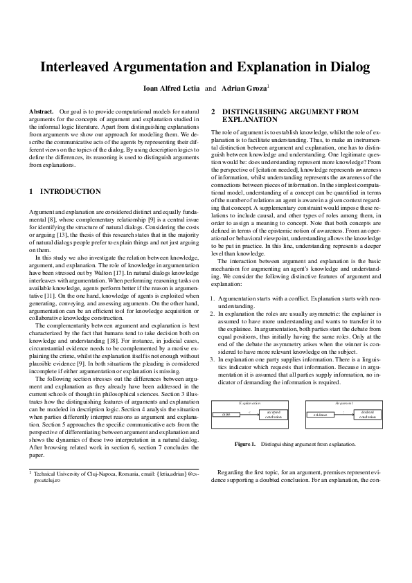 (PDF) Interleaved Argumentation and Explanation in Dialog