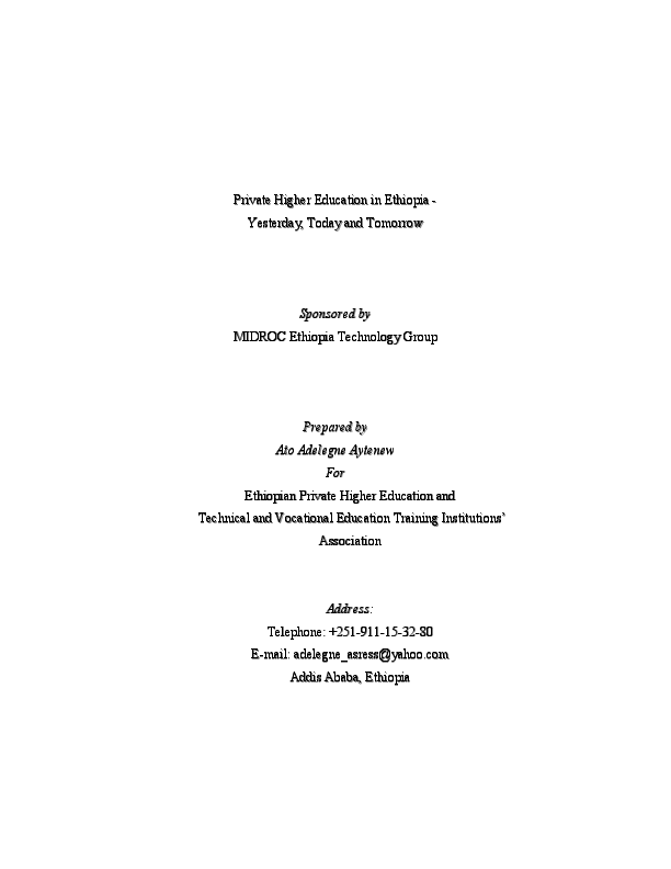 Pdf Ethiopian Private Higher Education And Technical And Vocational