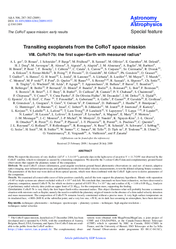 (PDF) Transiting exoplanets from the CoRoT space mission - VIII. CoRoT ...