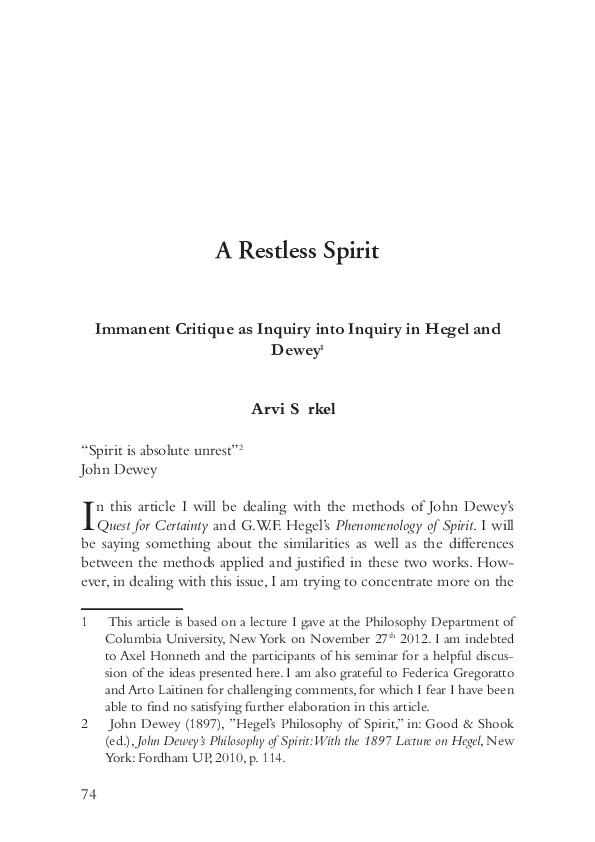 (PDF) A Restless Spirit: Immanent Critique as Inquiry into Inquiry in ...