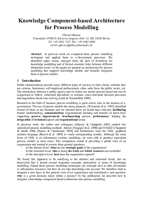 (PDF) Knowledge Component-based Architecture for Process Modelling