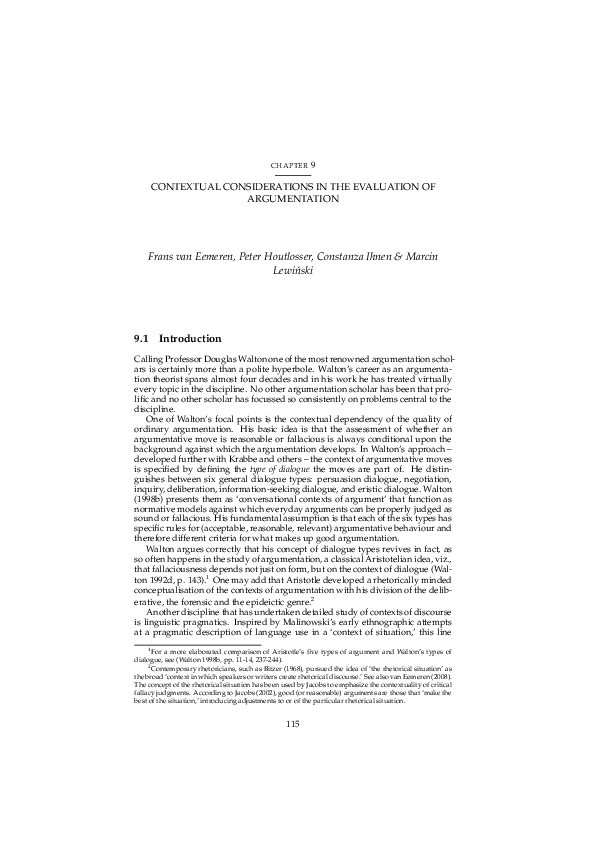 (PDF) Contextual considerations in the evaluation of argumentation