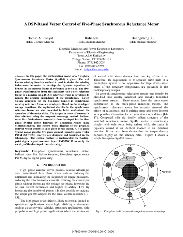 Pdf A Dsp Based Vector Control Of Five Phase Synchronous Reluctance Motor